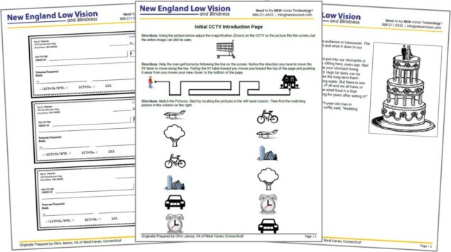 Video Magnifier Training Worksheets for People who are Blind or Low Vision